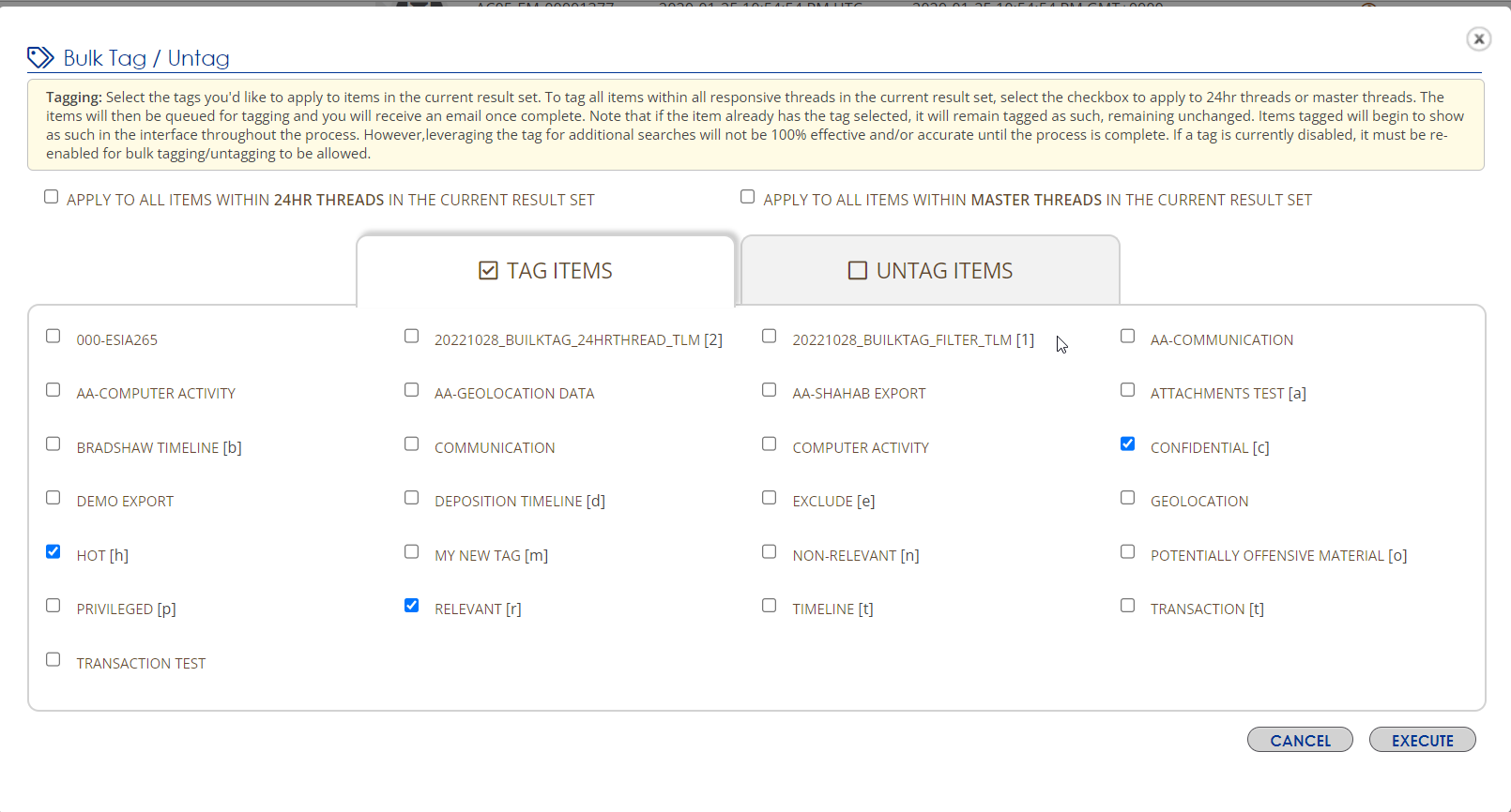 CloudNine Analyst: Is it possible to tag multiple records (bulk tag) at the same time?